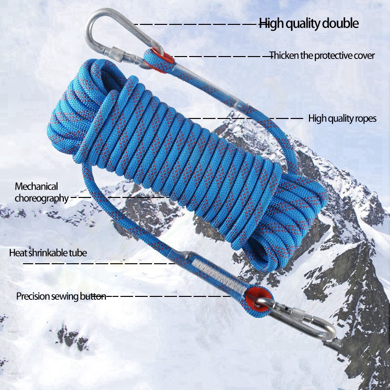 【NJY】Diameter 12MM Climbing rope Outdoor Safety Rope 2 Climbing Buckles ...