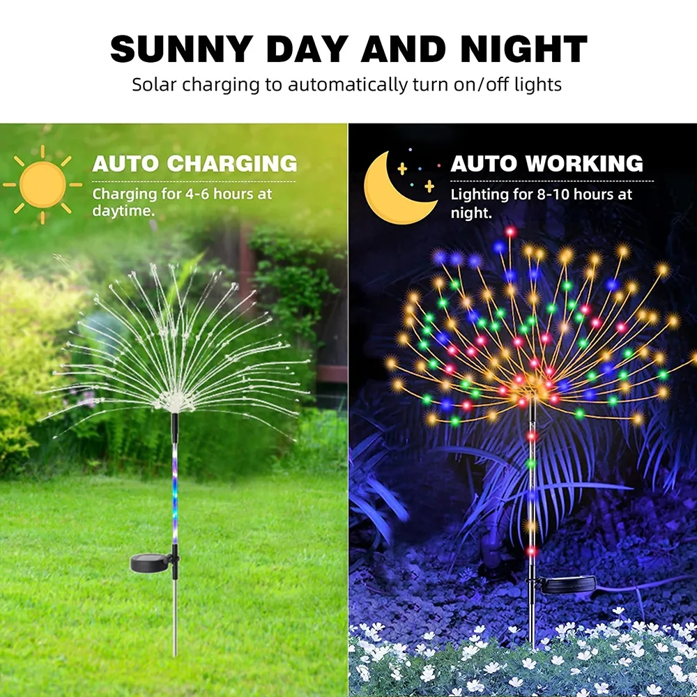 200 LED Auto On Off Solar LED Fireworks Light IP65 Outdoor Waterproof 8 ...