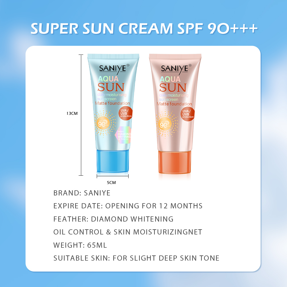 SANIYE Sunblock SPF90 PA+++ Body Face Sunscreen High Level Sun Protection Sun Cream Travel Size ...