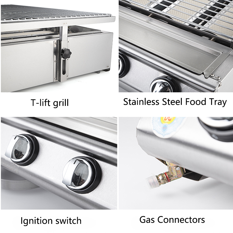 Heads smokeless Roaster stainless steel BBQ Griller stainless Gas ...