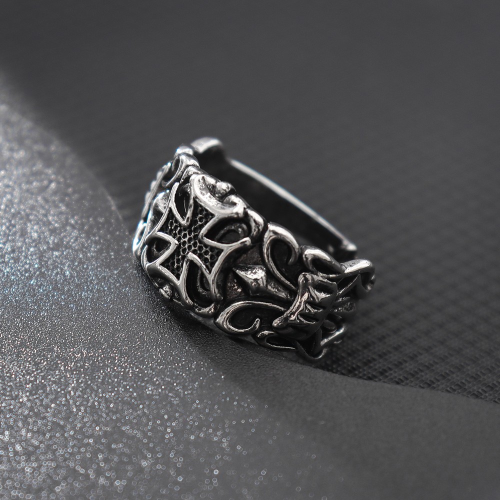 Vintage Personalized Thai Silver Cross Men's Adjustable Ring Trendy ...