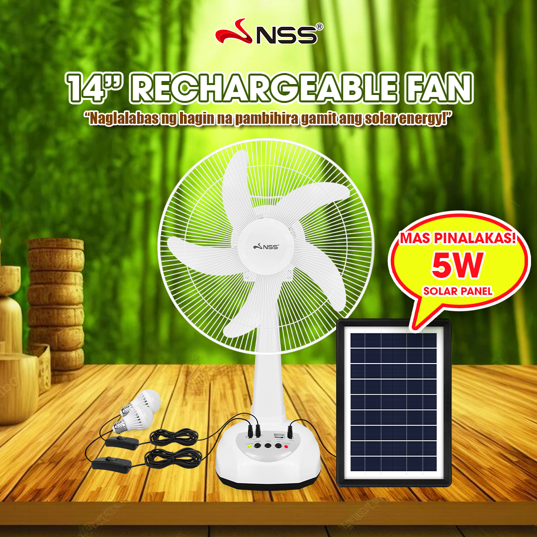 NSS Solar Electric Fan Rechargeable Solar Fan 14" Solar Panel Electric ...