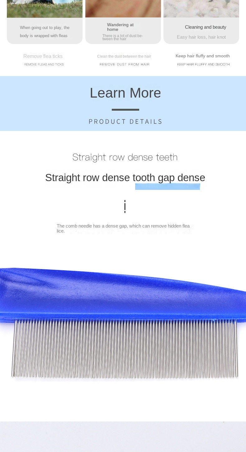 Fine Tooth Pet Comb for Dogs & Cats - Narrow Gap Face Comb with Dense ...