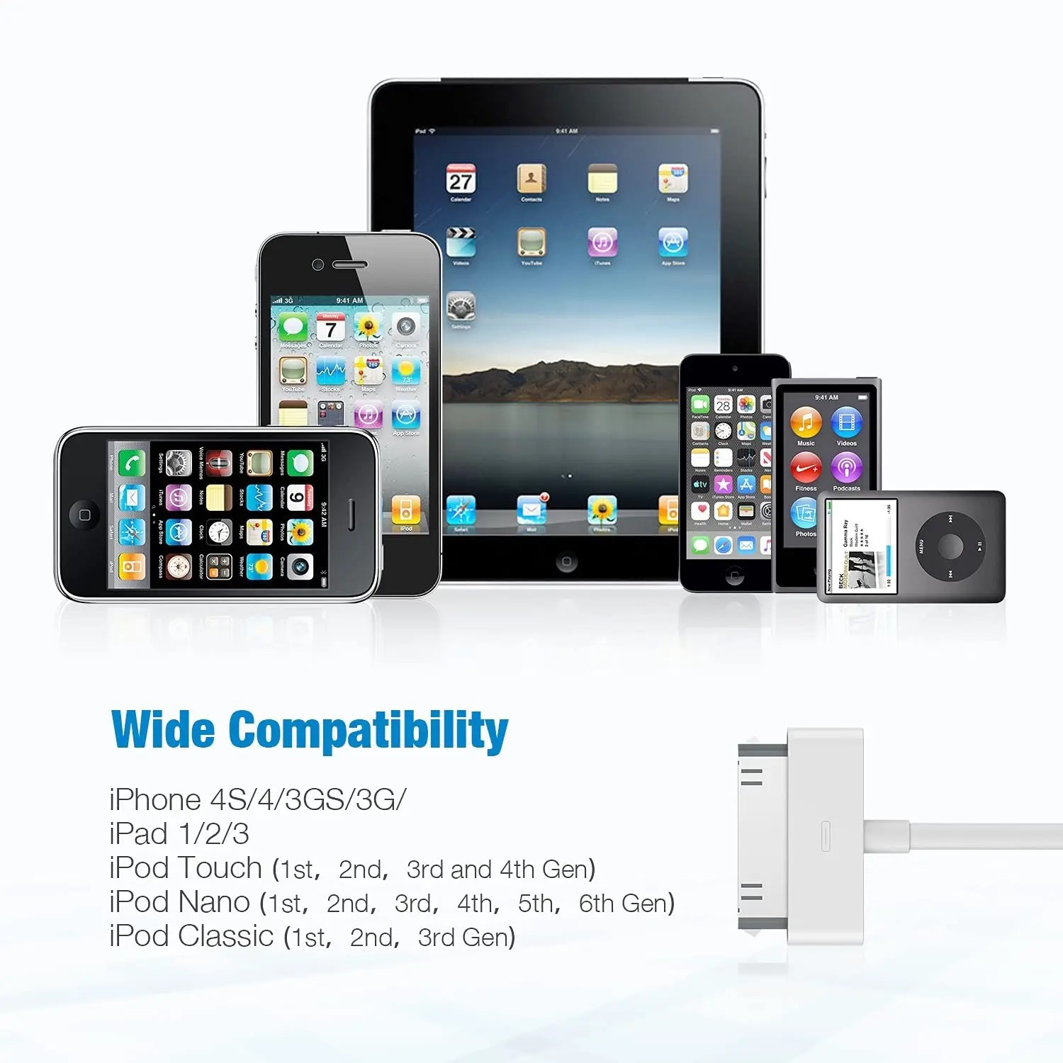 30 Pin Cord Adapter Accessories Nano Touch Charging Data Cable Usb Charger For IPhone 4 4s 3G ...