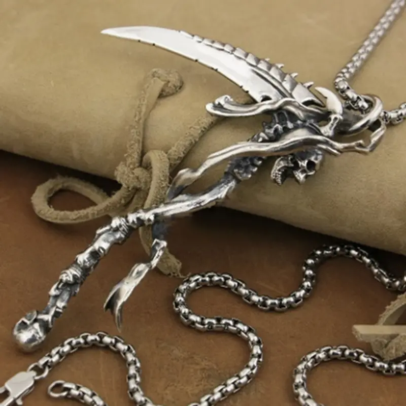 1pc High Quality Zinc Alloy Men's Necklace Reaper Skull Sickle Sickle ...