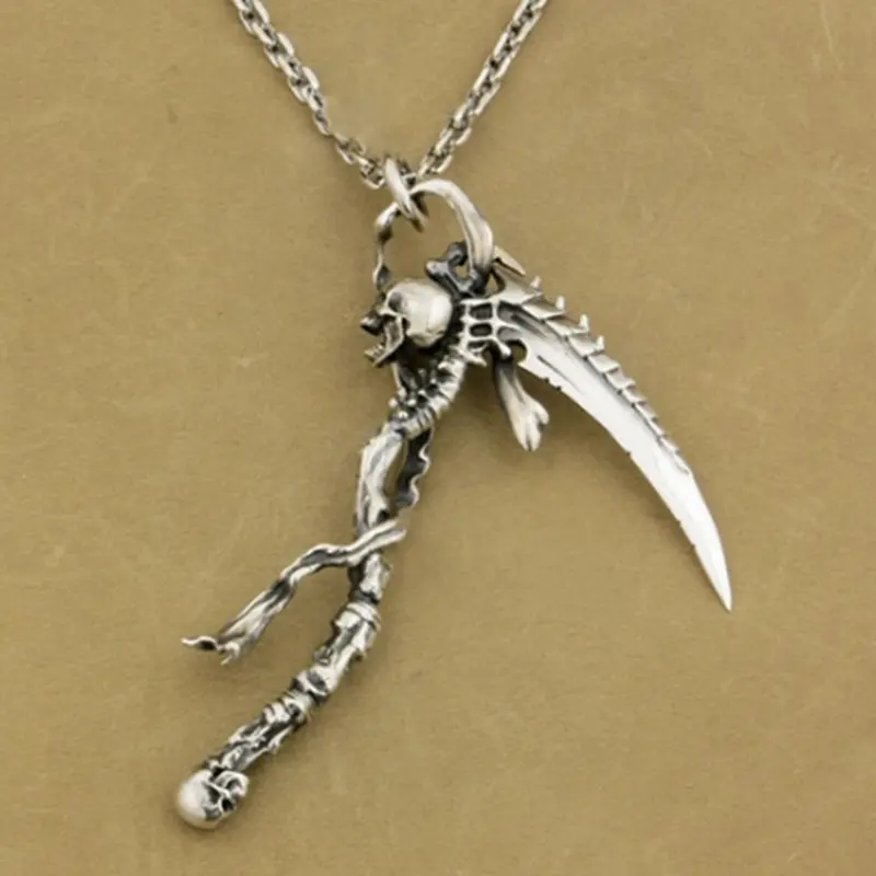 1pc High Quality Zinc Alloy Men's Necklace Reaper Skull Sickle Sickle ...
