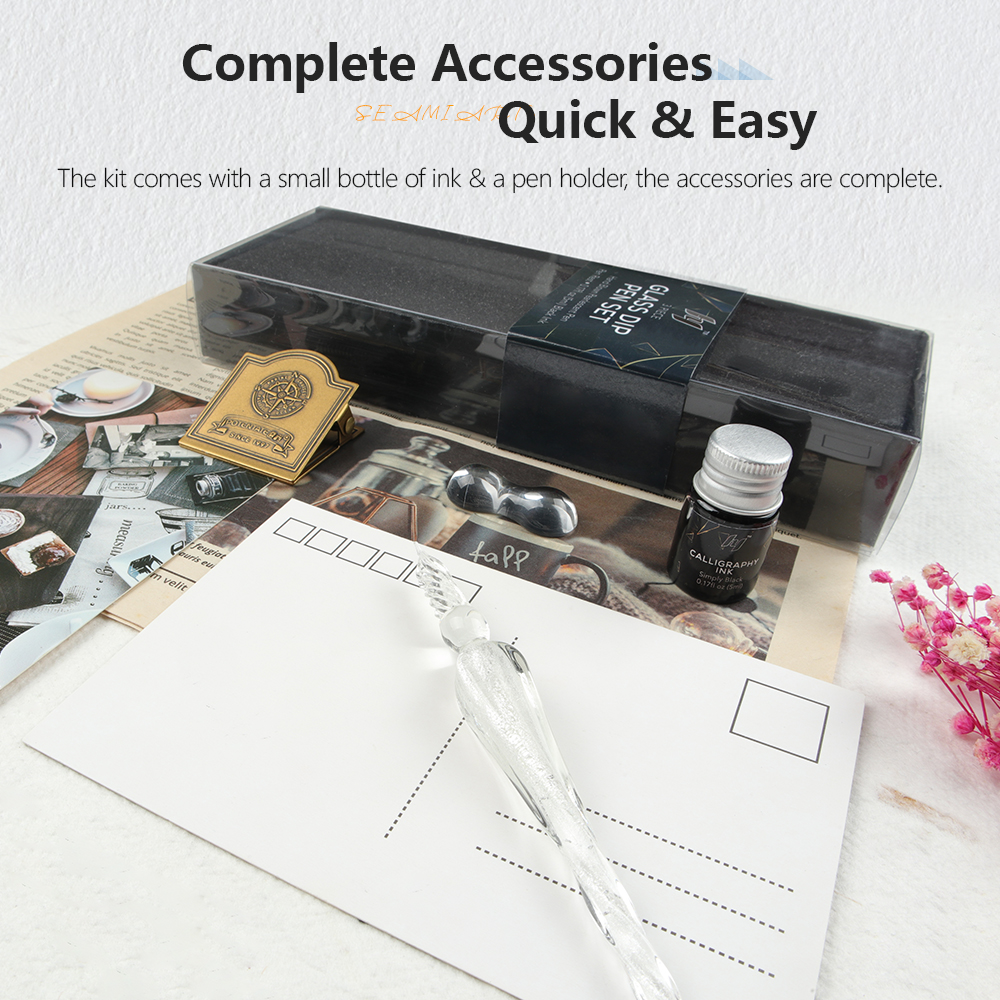 Seamiart Glass Dipping Pen Set With 1pc Glass Dipping Pen Holder And