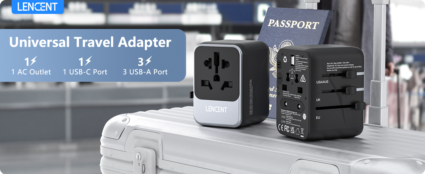 LENCENT Universal Travel Adapter, International Charger with 3 USB ...