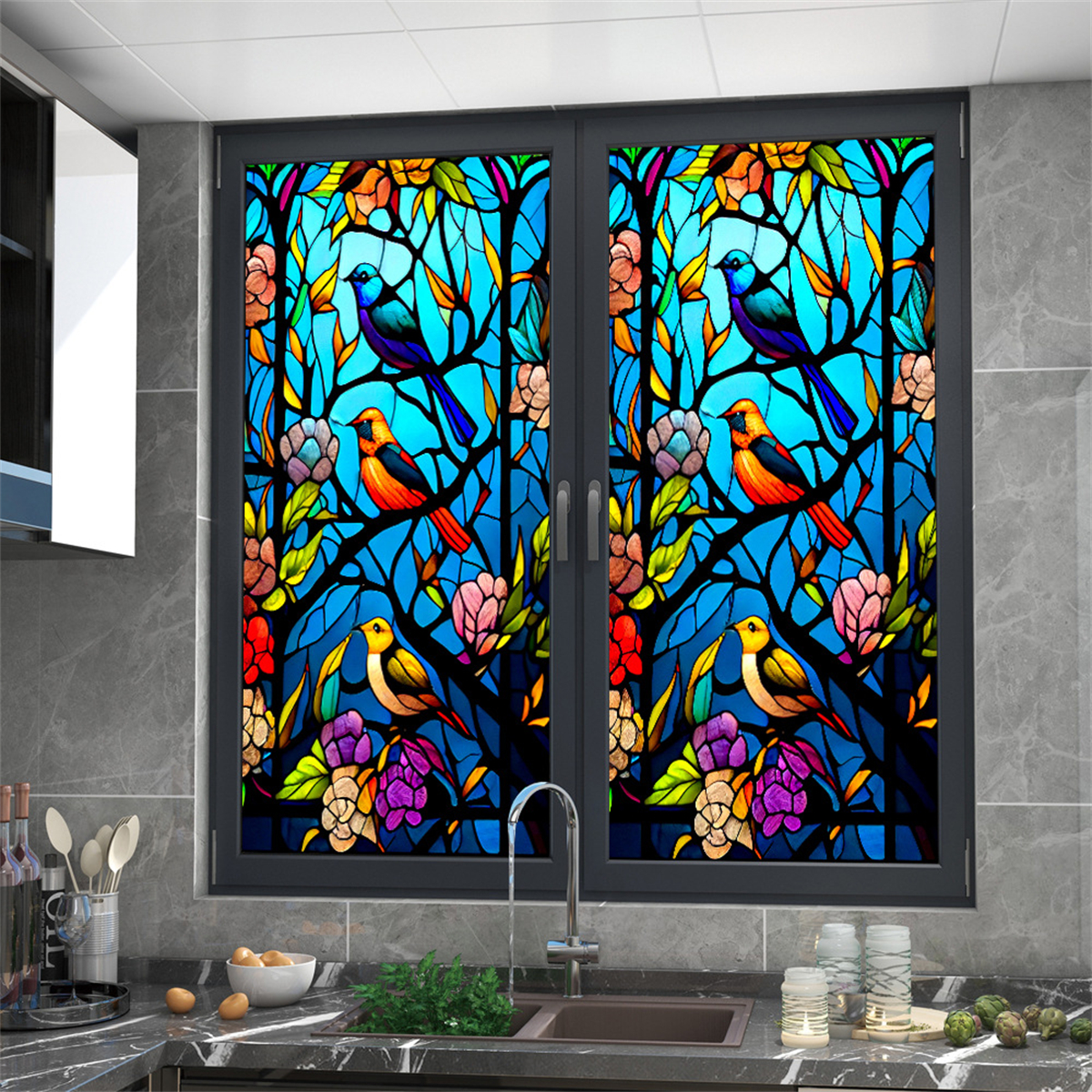 1PC Colorful Retro Window Glass Electrostatic Stickers Removable Window ...