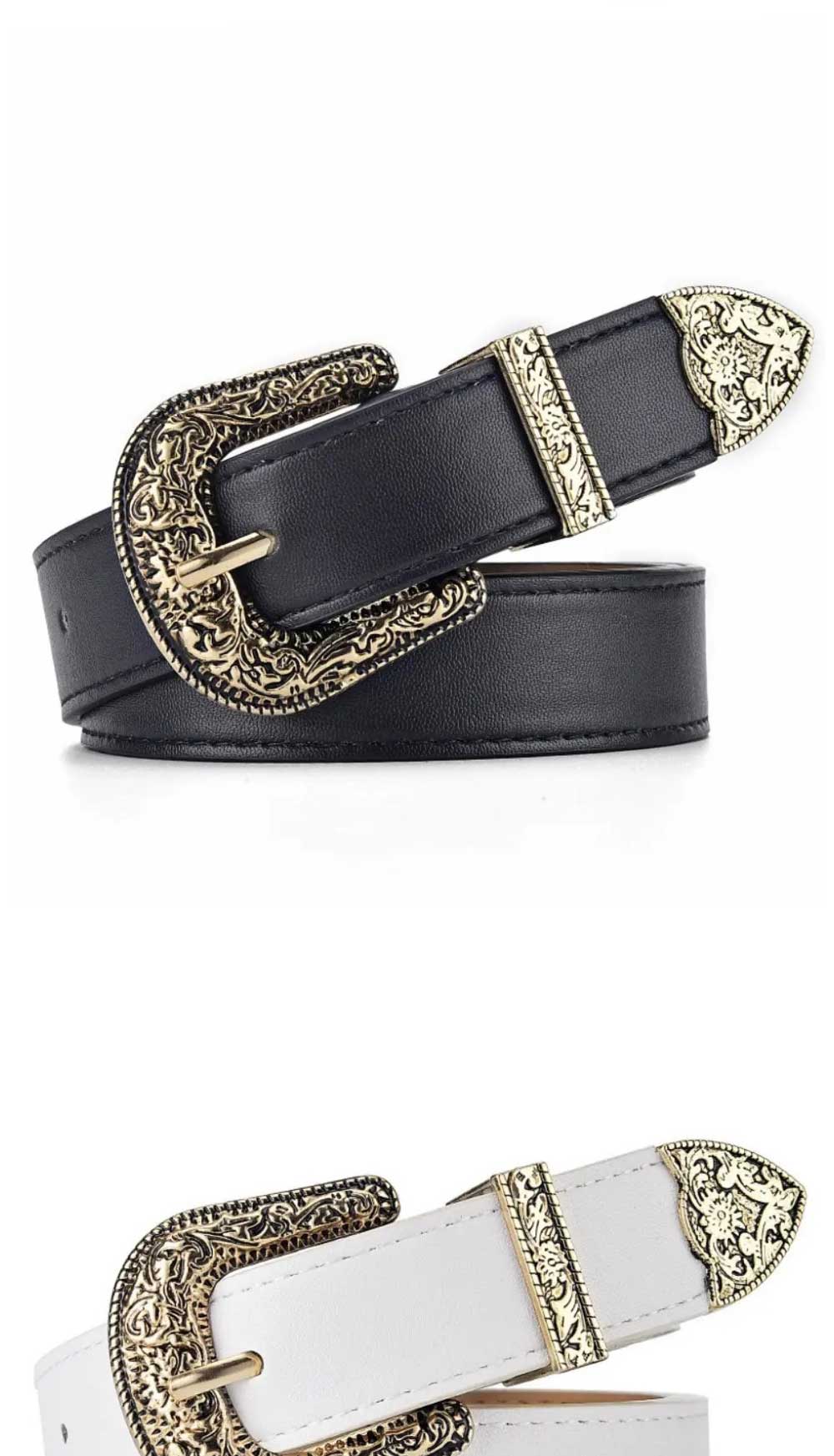 Women'S Belt Vintage Carved Needle Buckle Men'S Belt Punk Hip Hop Rock ...