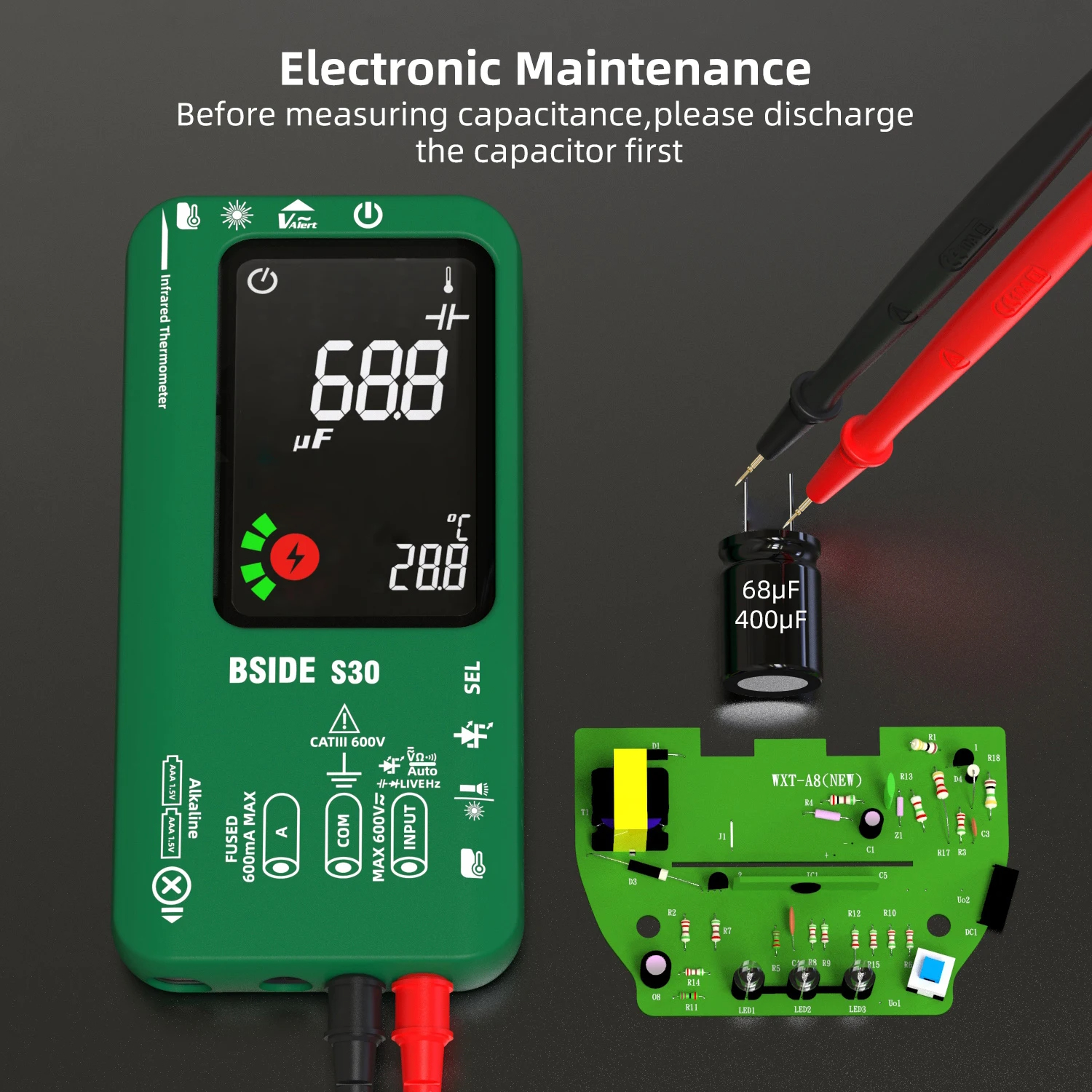Smart Digital Multimeter Infrared Thermometer Rechargeable 9999 Counts ...