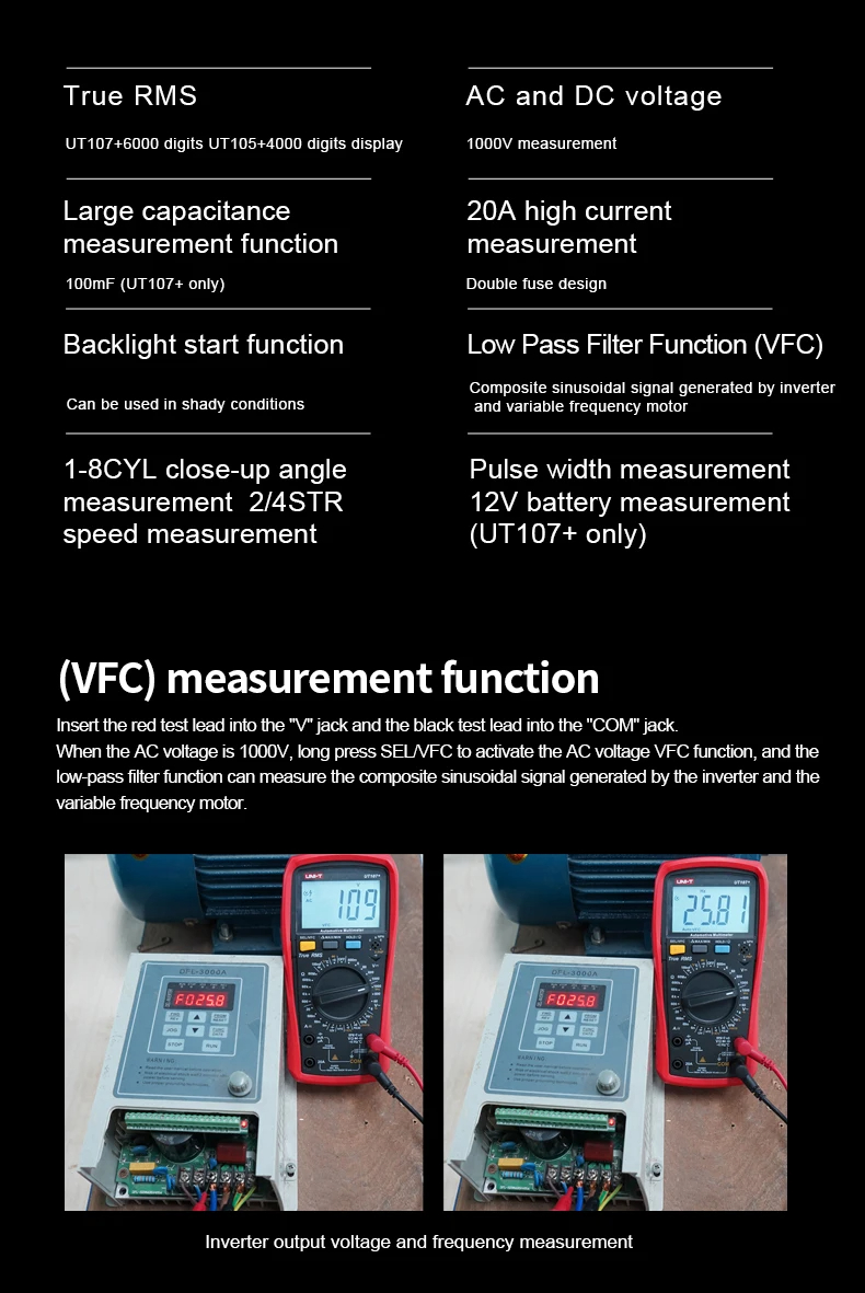 UNI-T Digital Automotive Multimeter Car UT105+ UT107+ AC DC Current ...