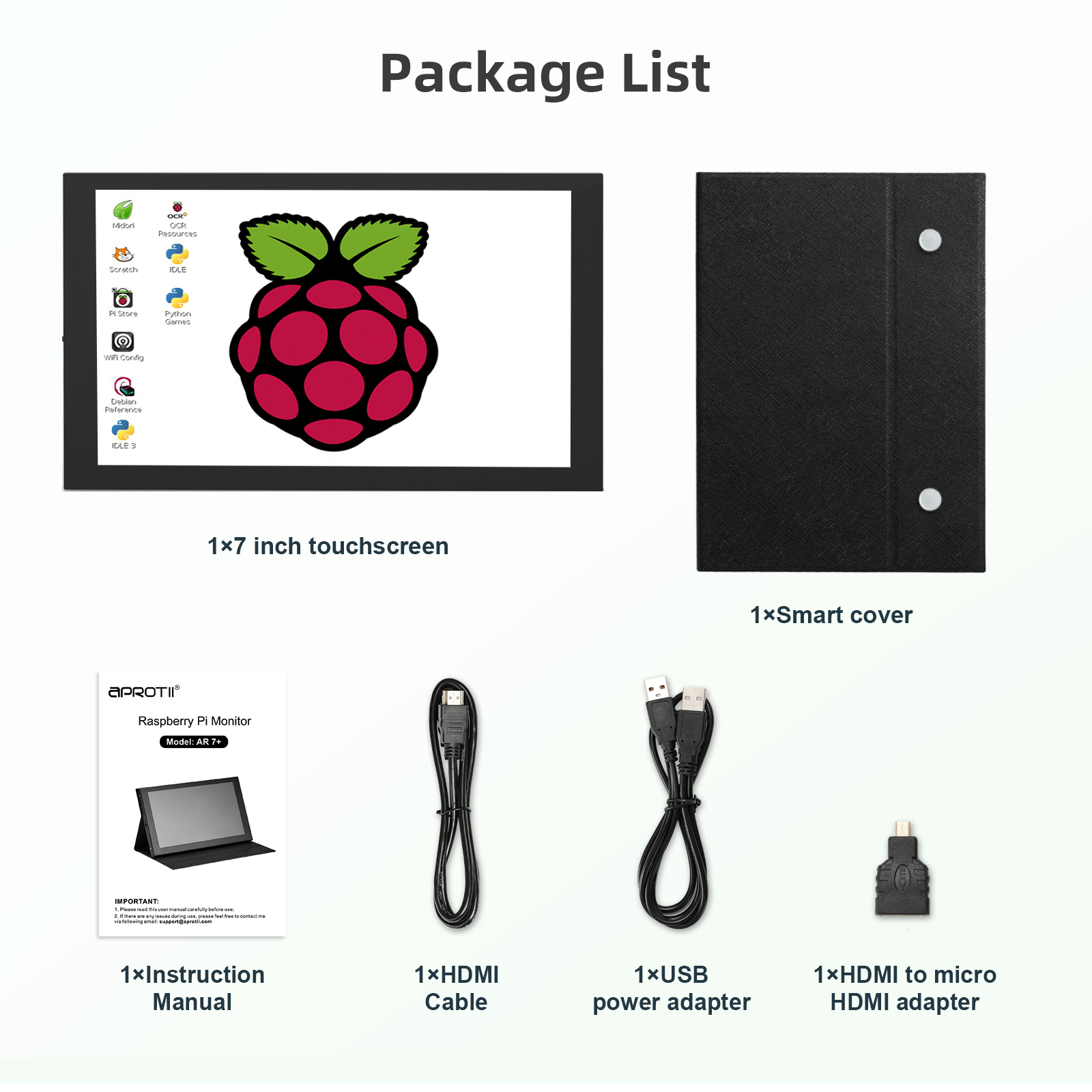 APROTII 7 inch 1024x600 IPS Portable Monitor, 5-Points Capacitive Touchscreen Display Mini HDMI ...