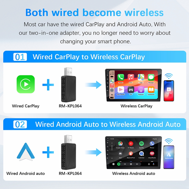 Mini Wired to Wireless 2 in 1 AI Box Carplay 5G Wif & Bluetooth 5.0 ...