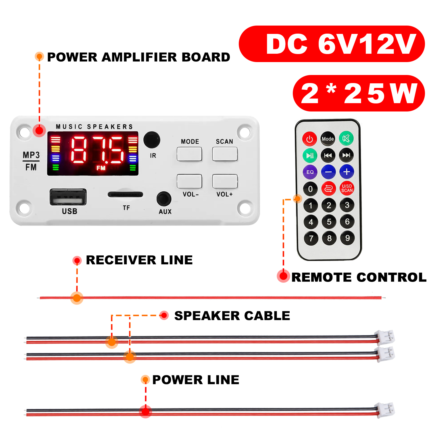 2*25W 50W Amplifier DC 6-12V MP3 Decoder Board Bluetooth 5.0 12V Car ...