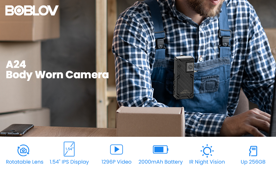 BOBLOV A24 1296P Body Worn Camera 180° Rotate Lens Built-in 2000mAh ...