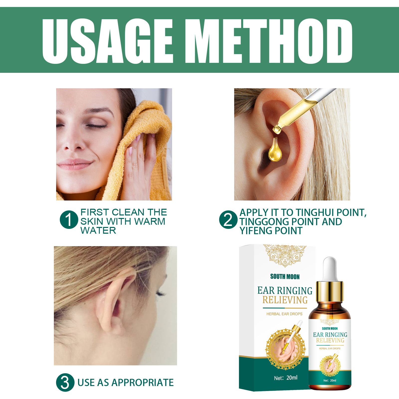 South Moon Tinnitus liquid Ear Drop Treatment Ear Care Relieve Tinnitus ...