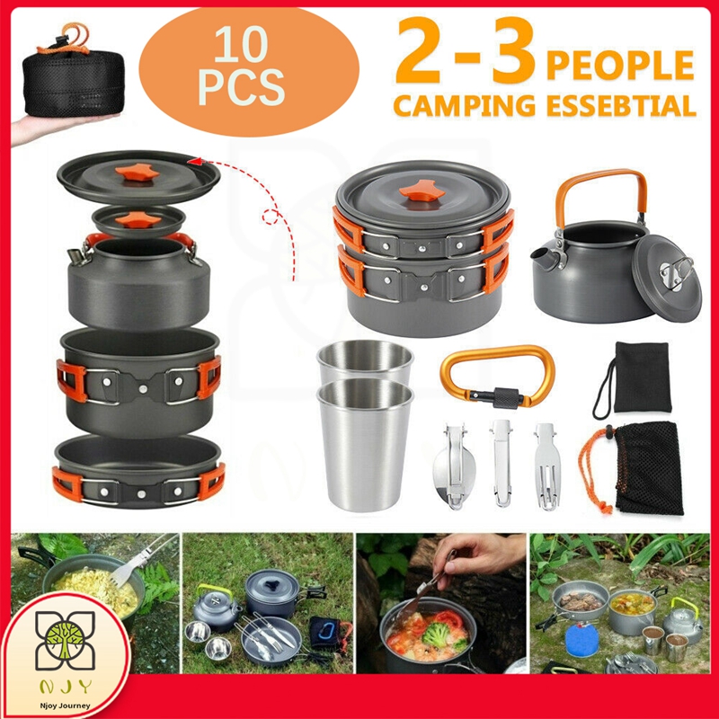 【Local shipment】outdoor portable stainless camping cooking pot set ...