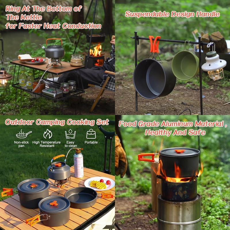 【Local shipment】outdoor portable stainless camping cooking pot set ...