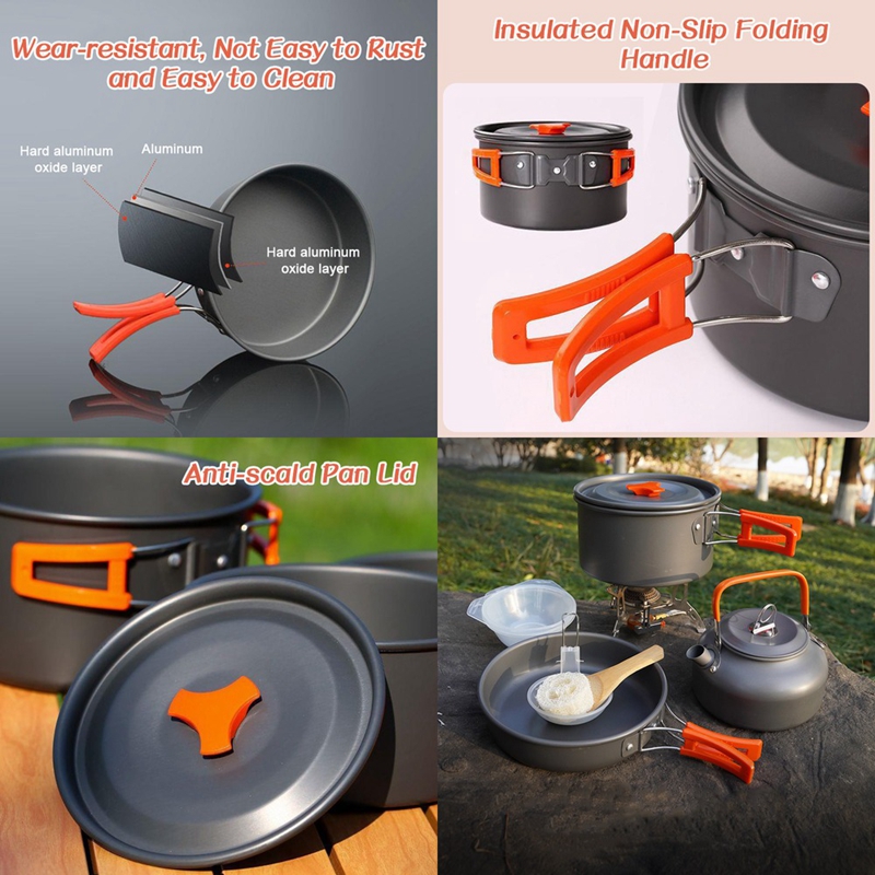【Local shipment】outdoor portable stainless camping cooking pot set ...