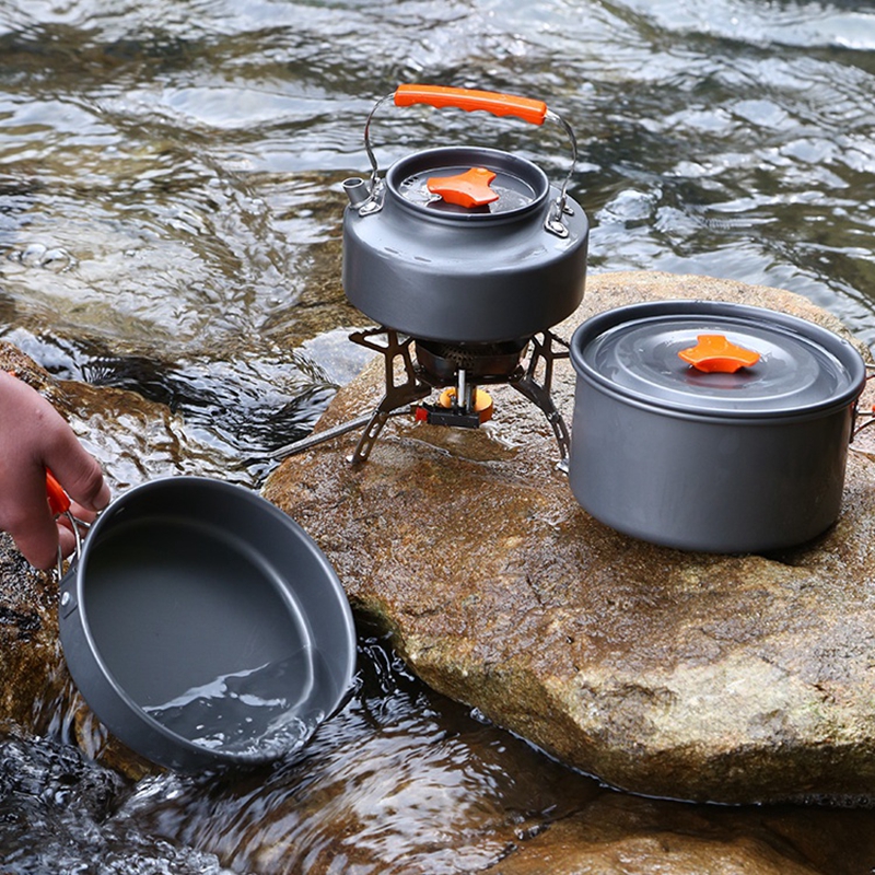 【Local shipment】outdoor portable stainless camping cooking pot set ...