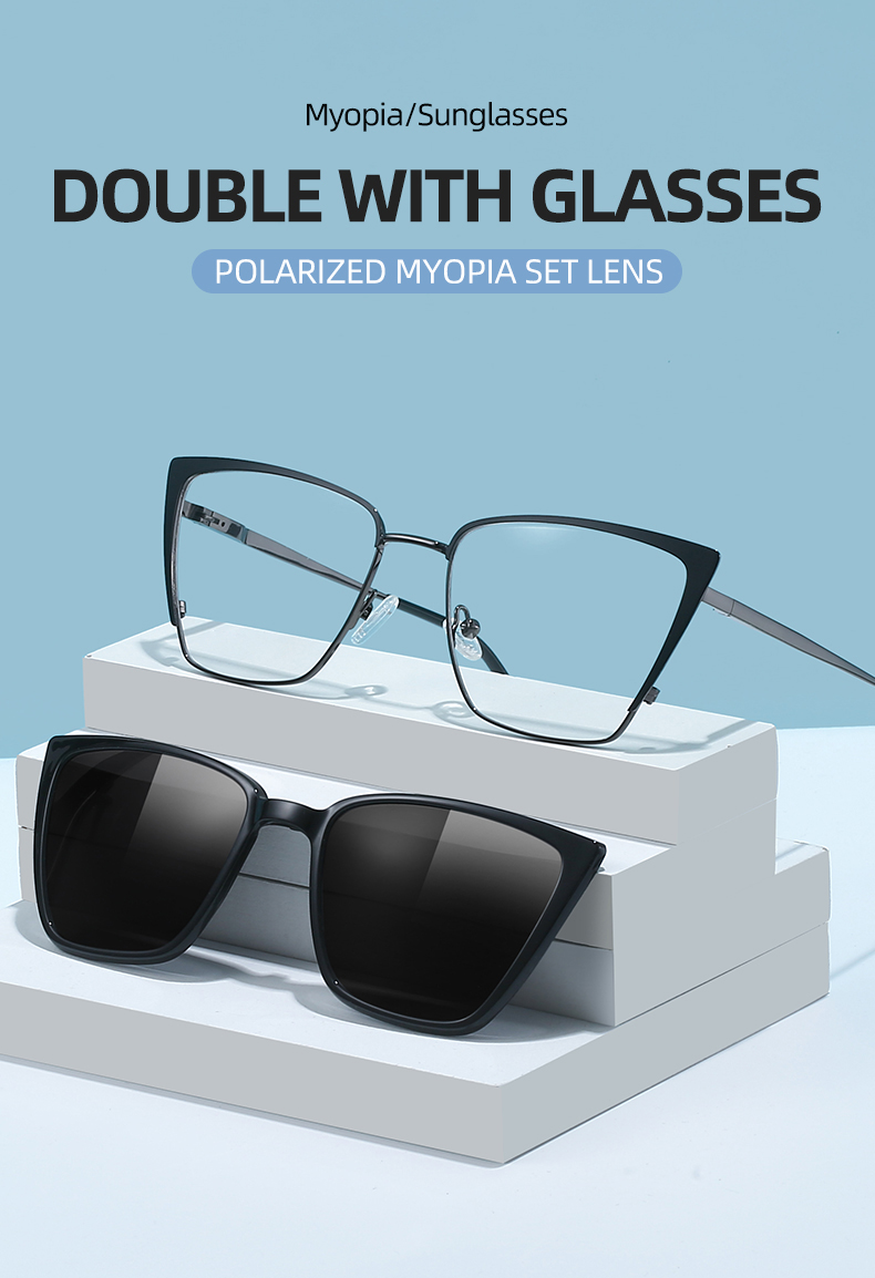 Magnetic 2 in 1 Clip On Polarized Myopia Eyeglasses Women Men Fashion ...
