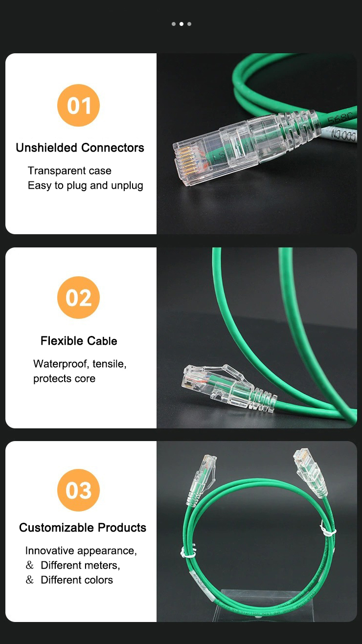 Cat6A UTP Patch Cord 28AWG Slim Ethernet Cable RJ45 Cat6A Unshielded Colour / Cat7 Black ...