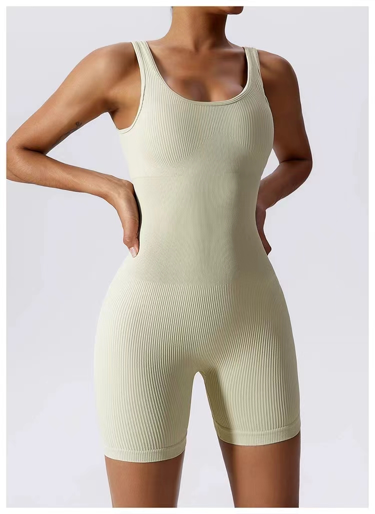 Ribbed Solid Color Fashion Sports Vest Shorts Jumpsuit, High Elastic ...