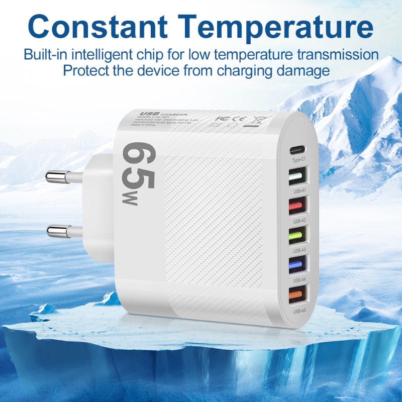 65W Multi-Port USB Charger Wall Charging For Mobile Phone Type C ...