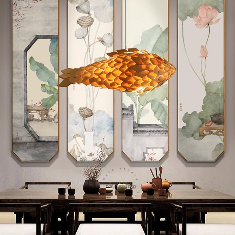 Modern Art Wood Pendant Light Creative Carp Chandelier Rustic Hanging ...
