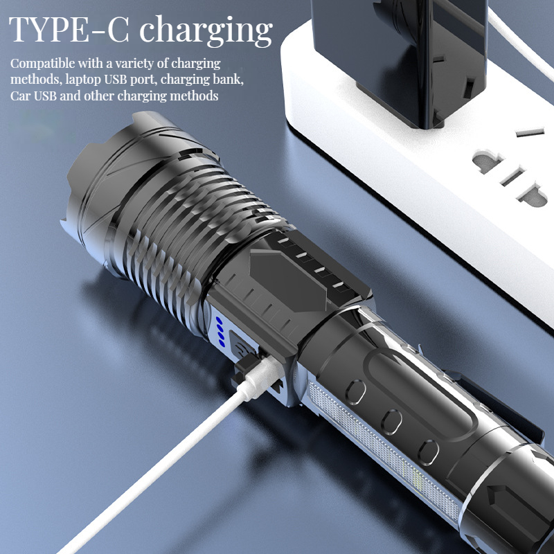 New Side Light Strong Light Flashlight USB Charging Outdoor Lighting ...