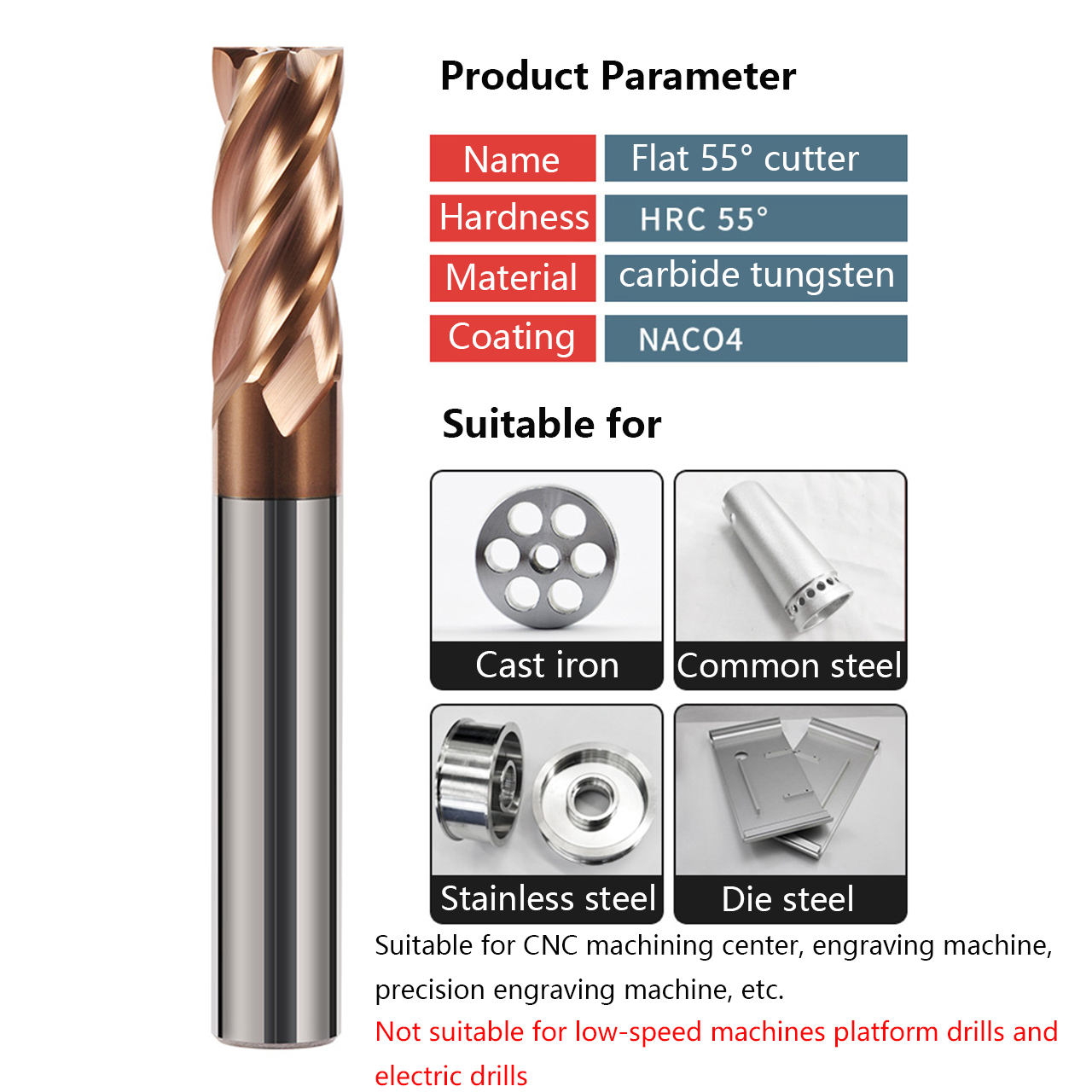Vsharp 4 Flutes Carbide End Mill 6mm-20mm Shank HRC55 Tungsten Steel ...