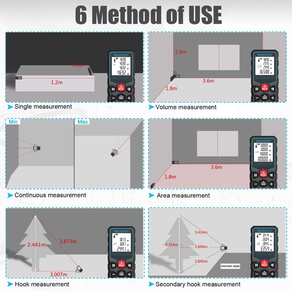 ★Mileseey★100M Laser Rangefinder Smart Digital Lazer Level Laser Range ...