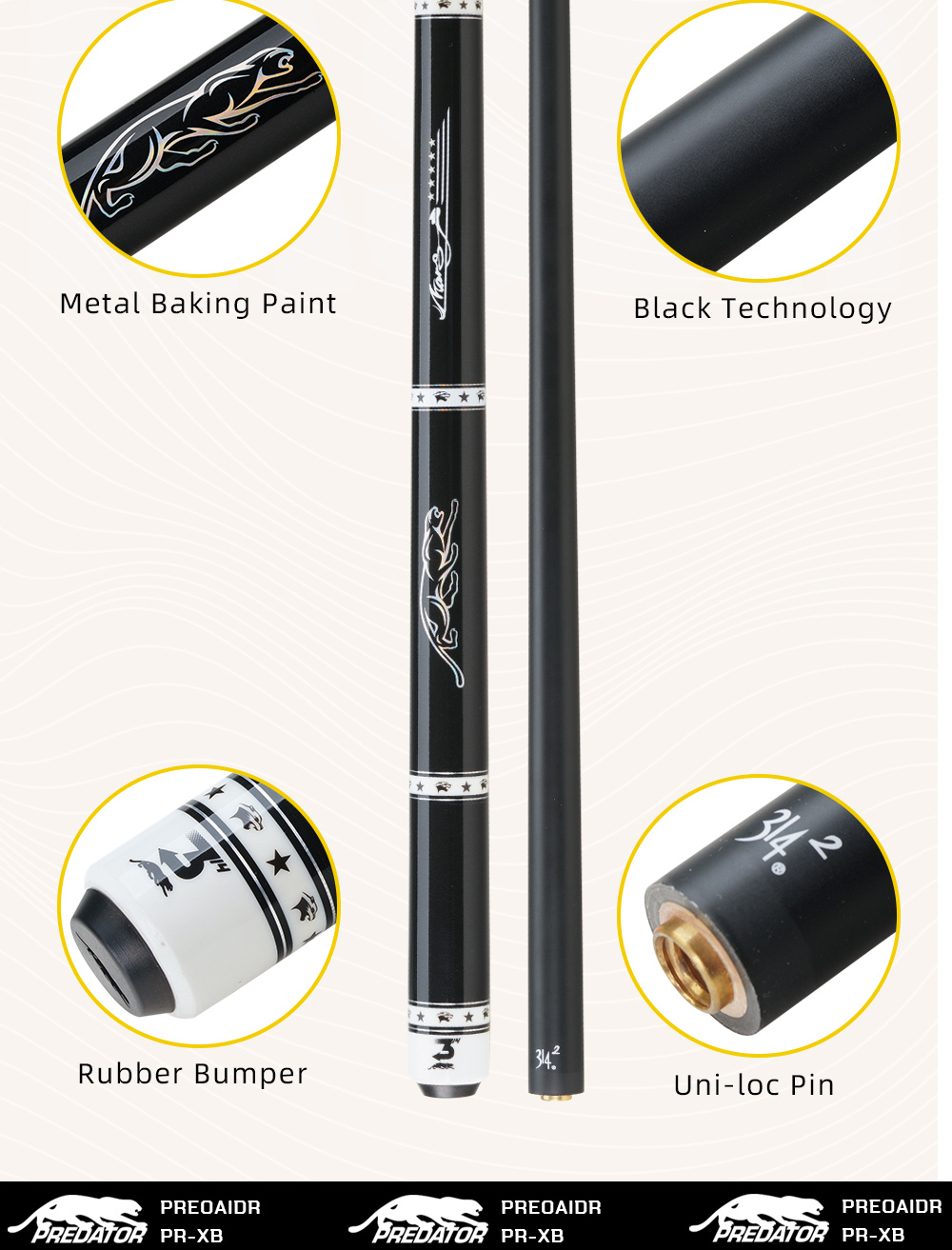 Billiard Cue PREOAIDR 3142 Pool Cue Carbon Maple Shaft Black Technology ...