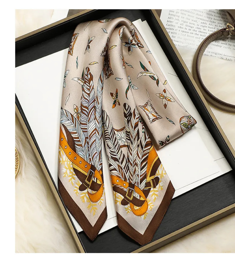 Luxury Feather-Embellished Scarf for Women - Digital Printed ...