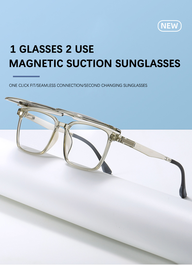 Magnetic 2 in 1 Clip On Polarized Myopia Eyeglasses Women Men Anti Blue Light Blocking ...