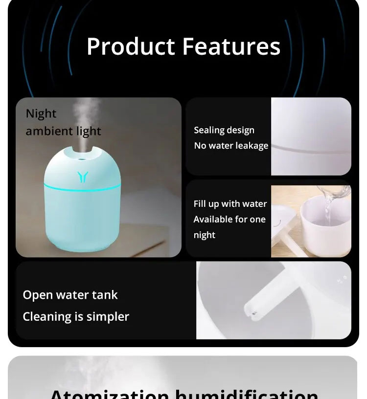 250ML Mini White Ultrasonic Air Humidifier Romantic Light USB Essential ...