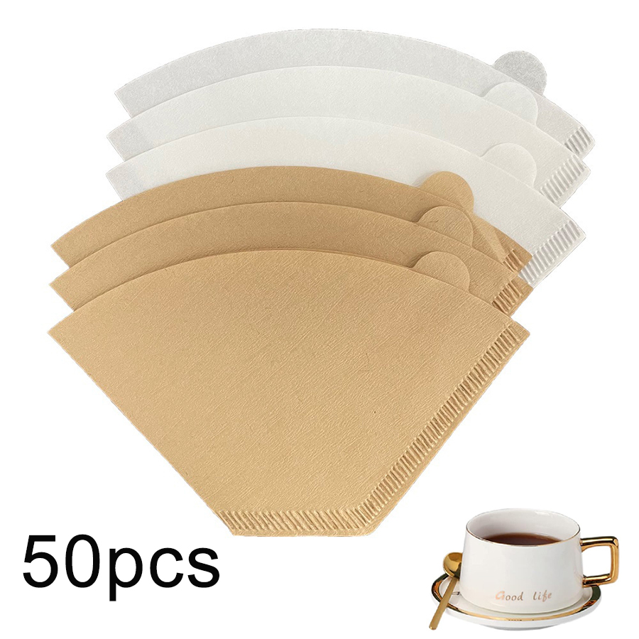 50pcs Cone Coffee Filter 1-4 cup Natural Paper Disposable for Pour Over ...