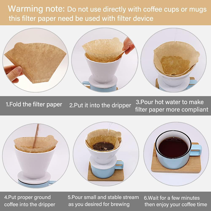 50pcs Cone Coffee Filter 1-4 cup Natural Paper Disposable for Pour Over ...