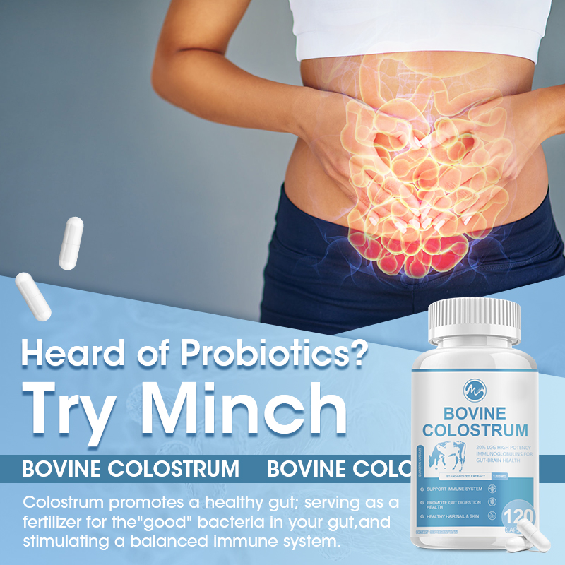 Minch Bovine Colostrum 1000mg Probiotic Blend Omega3 Capsules Digestion ...