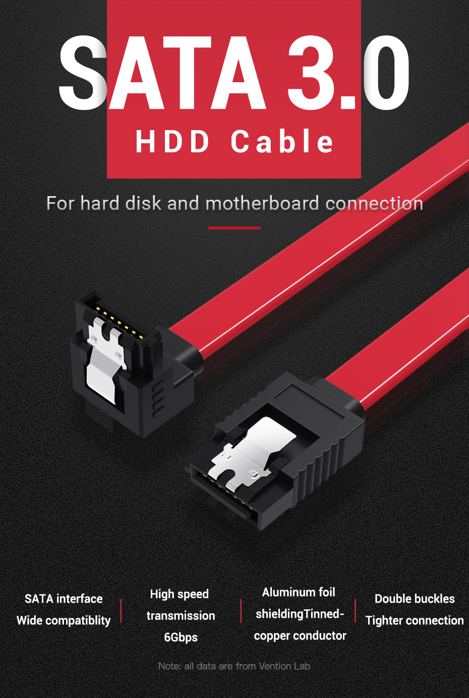 Vention SATA 3.0 Cable for HDD SSD Hard Drive, Blue, Straight and Right ...