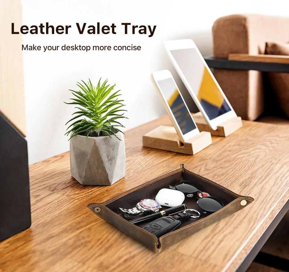 CONTACTS FAMILY Genuine Leather Foldable Storage Trays Cowhide Square ...