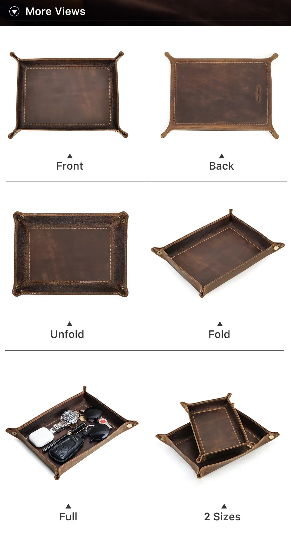 CONTACTS FAMILY Genuine Leather Foldable Storage Trays Cowhide Square ...