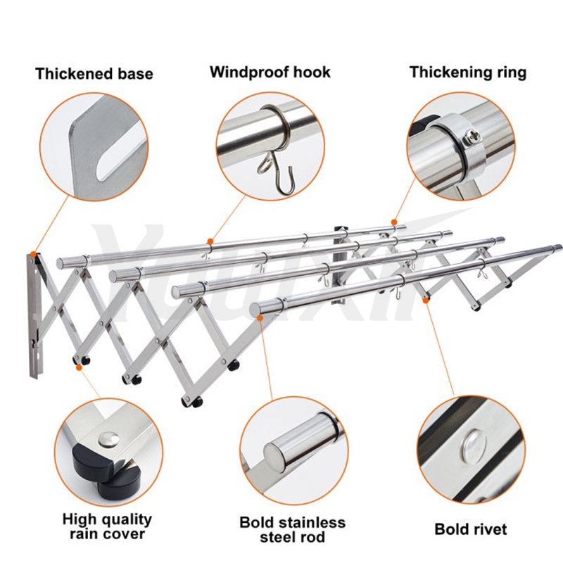 Yowxii Retractable Stainless Foldable Wall Mounted Clothes Rack Hanger ...