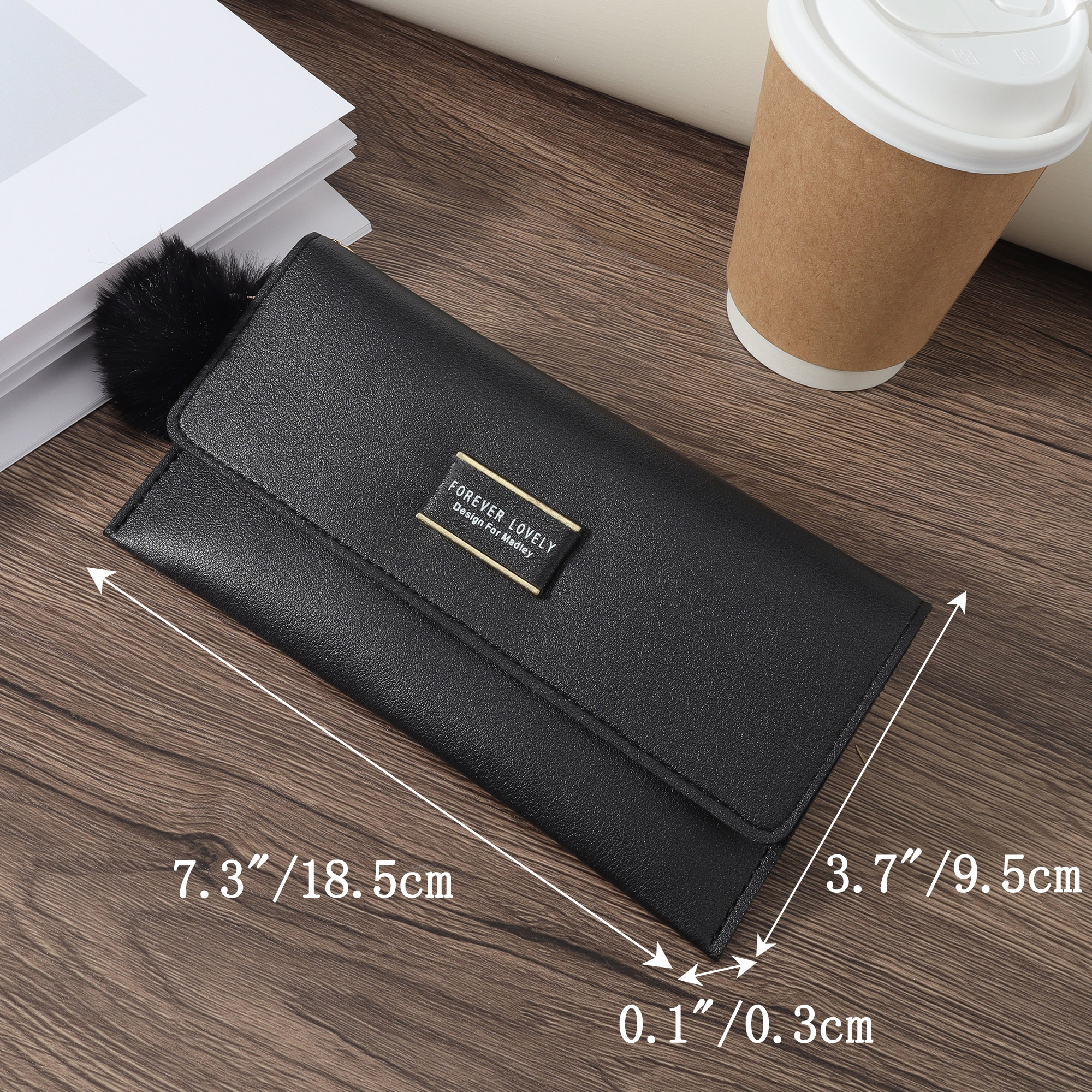 Women's foldable long wallet, fur ball decorated clutch wallet, ultra ...