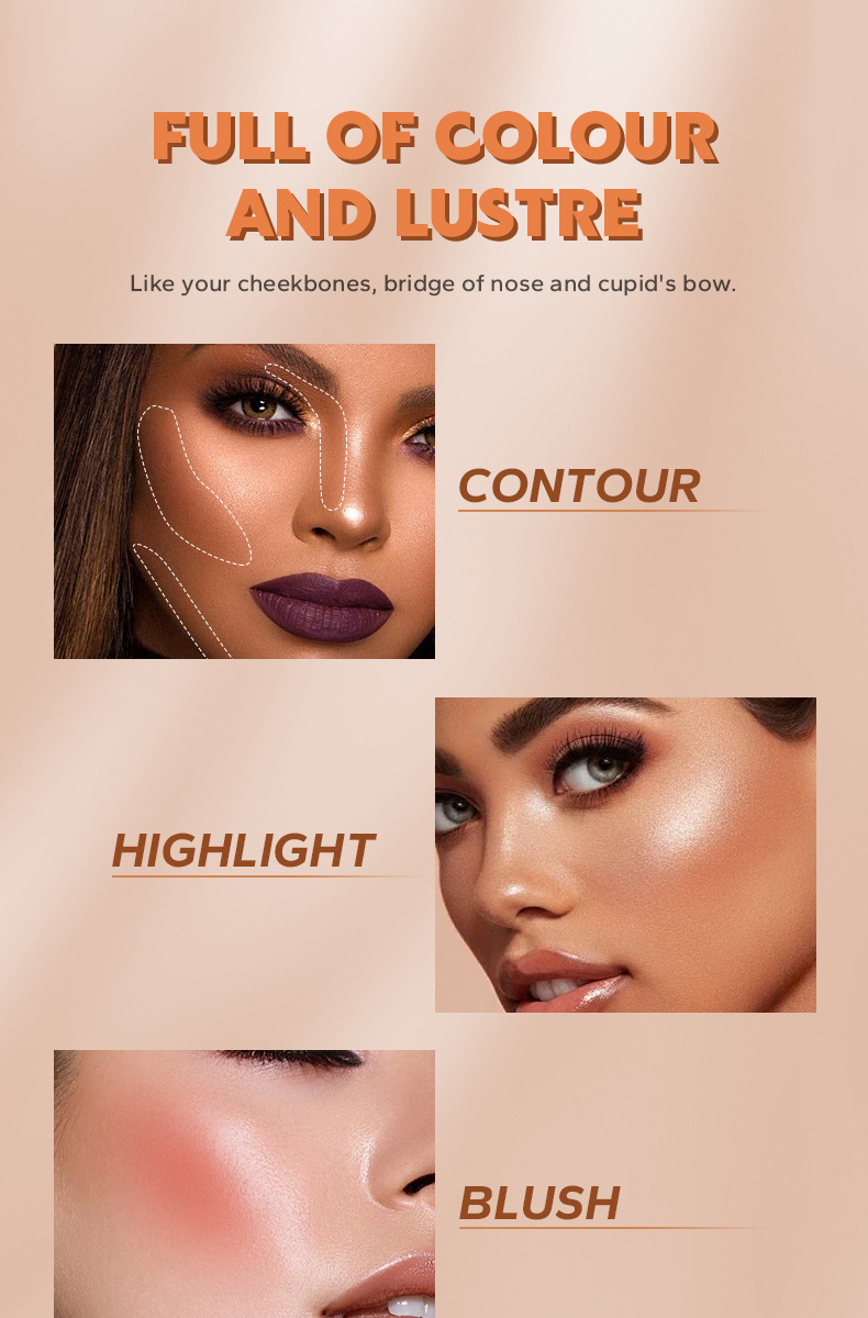 Three-color Highlighter Long-Lasting Waterproof Contouring Brighten ...