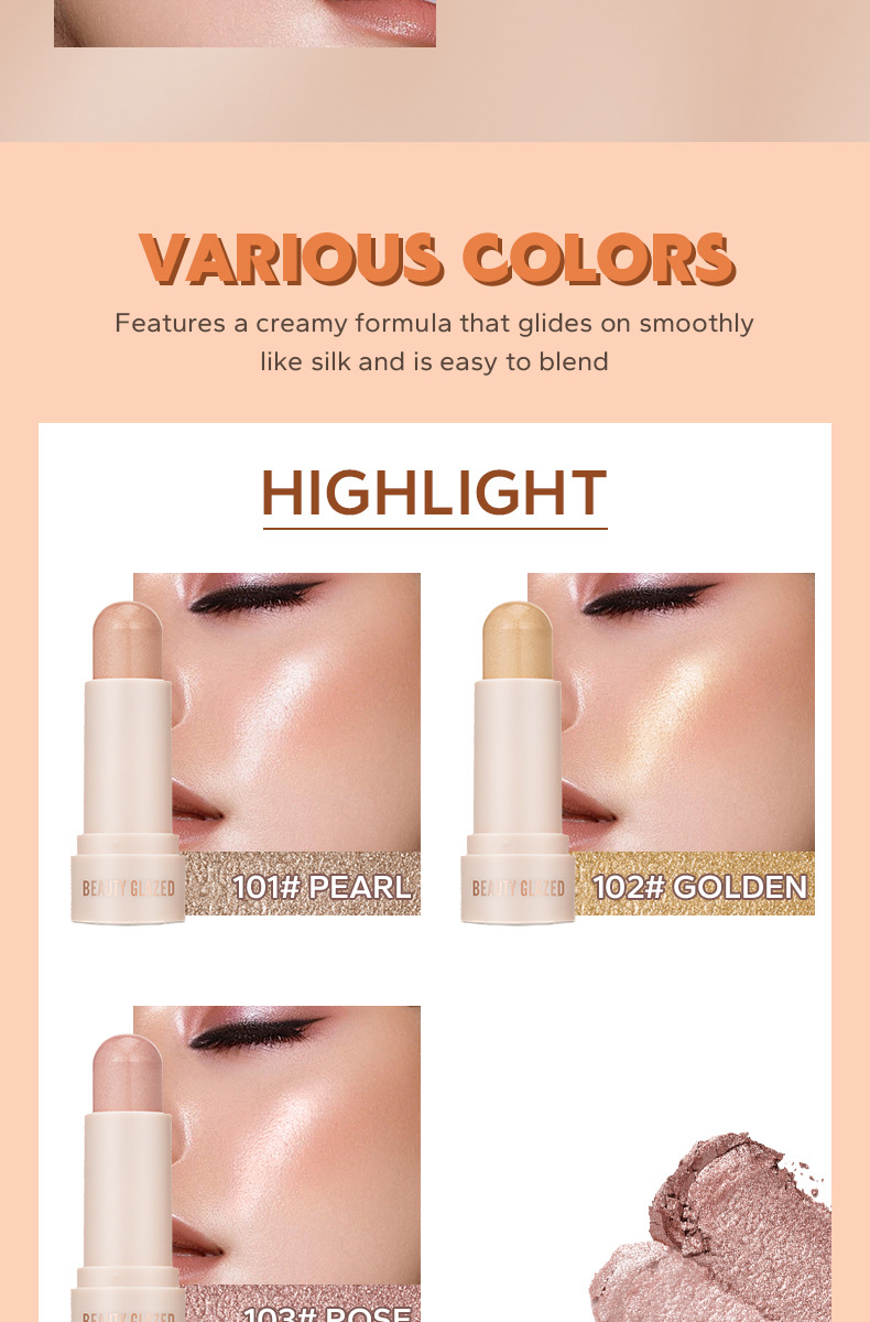 Three-color Highlighter Long-Lasting Waterproof Contouring Brighten ...