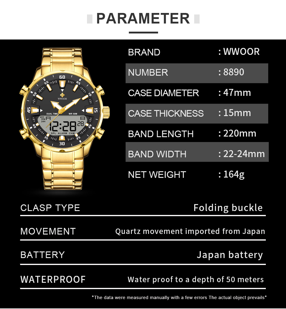 WWOOR Men's Flagship Watch Multi functional Luxury Sports Dual Display ...