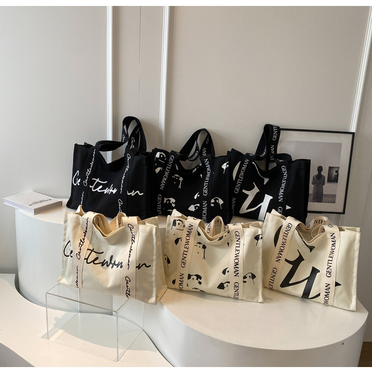 Gentlewoman Large Capacity Canvas Bag Letter Handbag Shoulder Bag ...