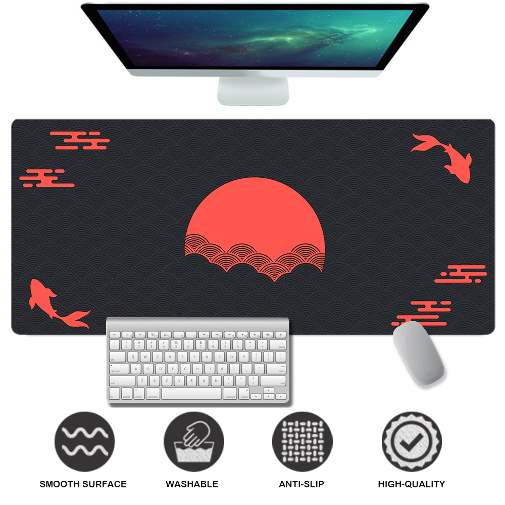 Japanese Desk Mat Black Red Mouse Japan Art Seal Sunrise Large XXL ...